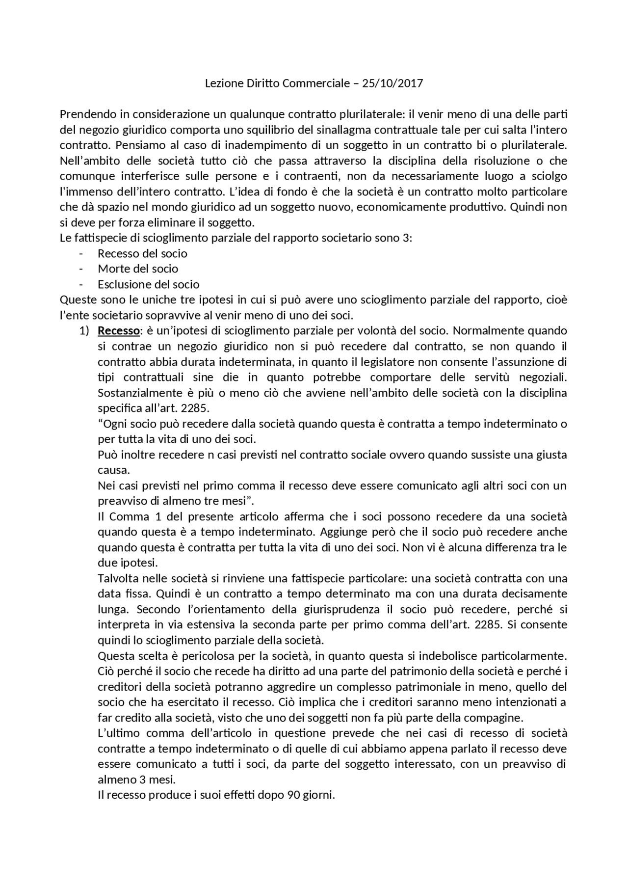 Diritto Commerciale Scioglimento Docsity