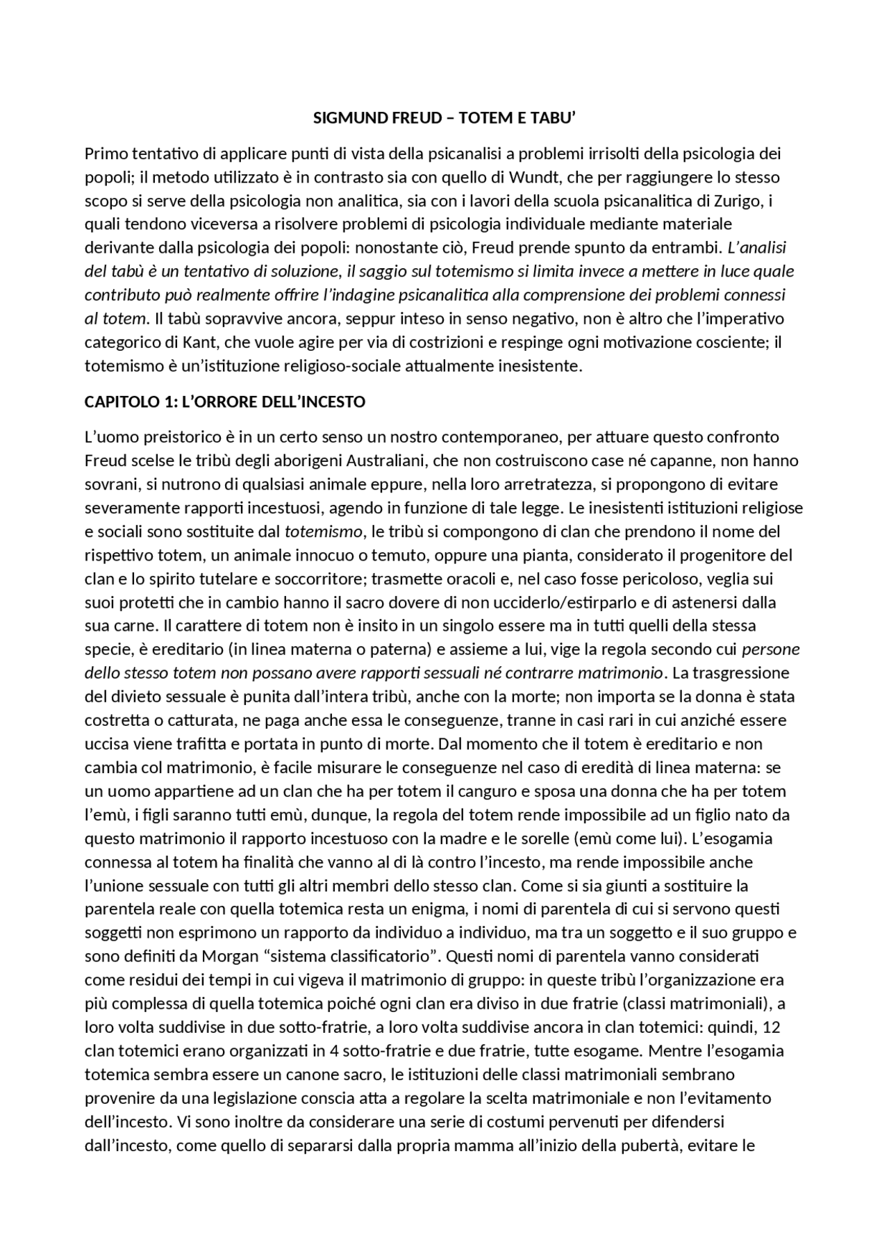 Riassunto Libro Totem E Tabù Docsity