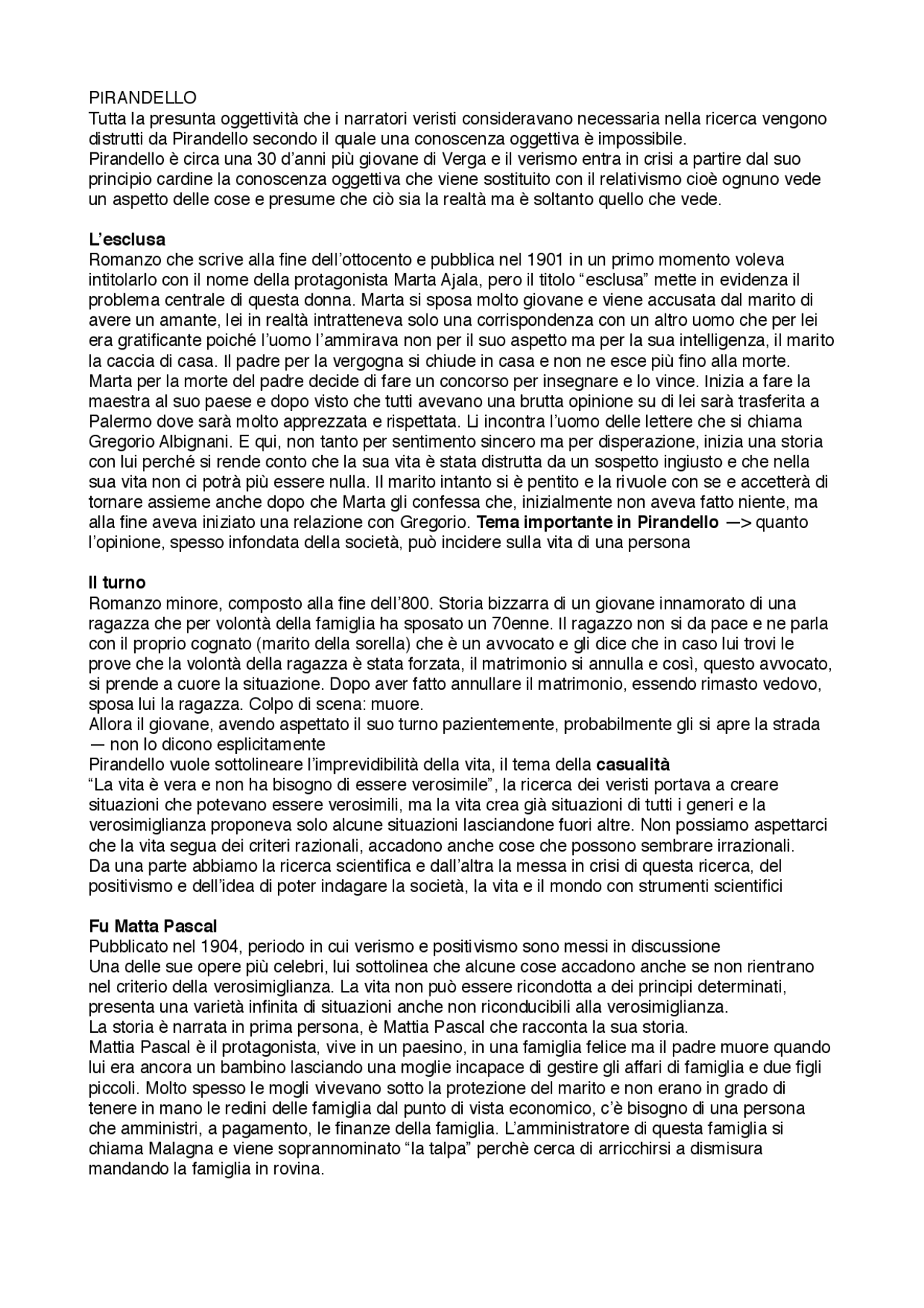 Schemi Su Pirandello Docsity