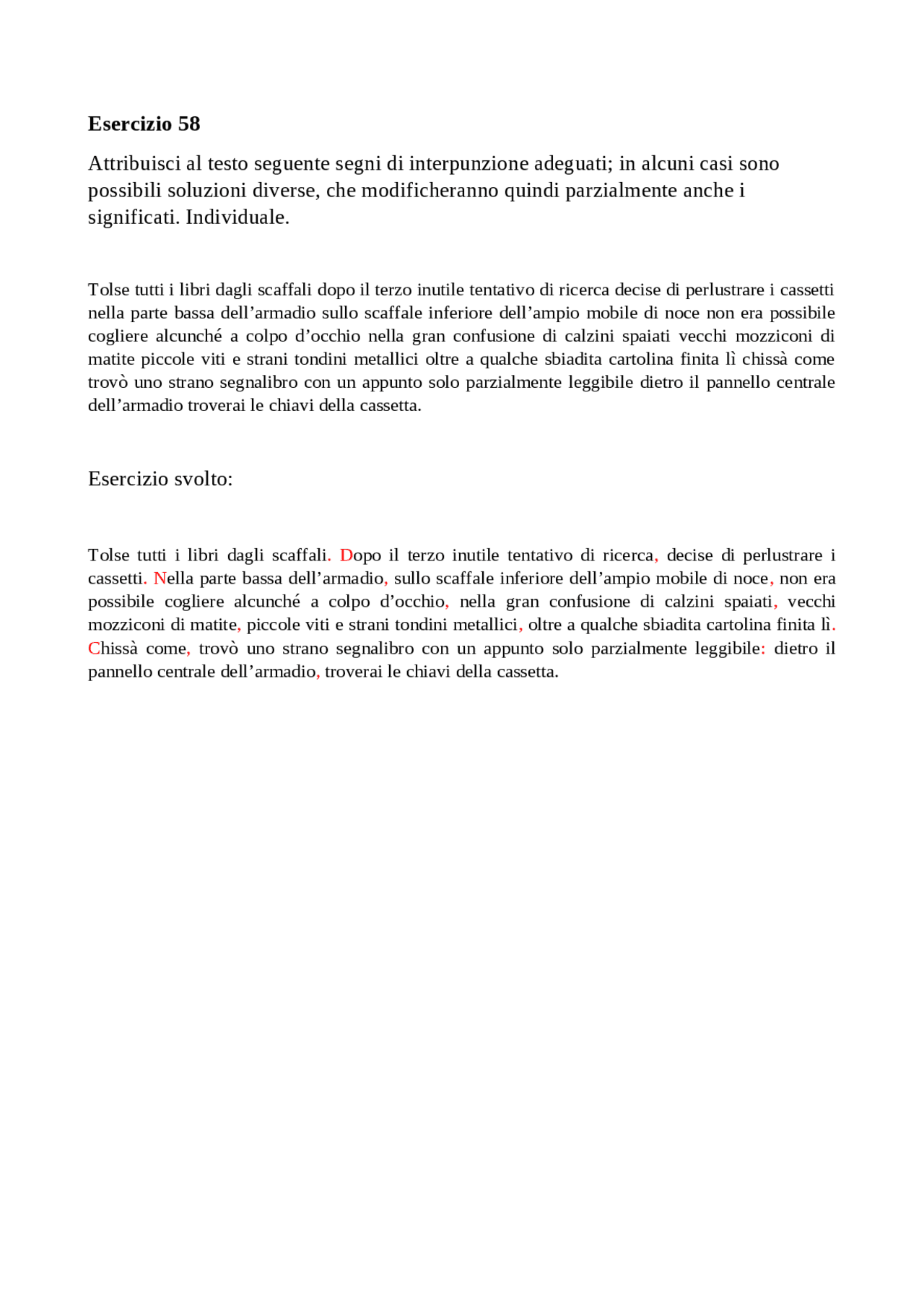 Punteggiatura esercizio con soluzione - Docsity