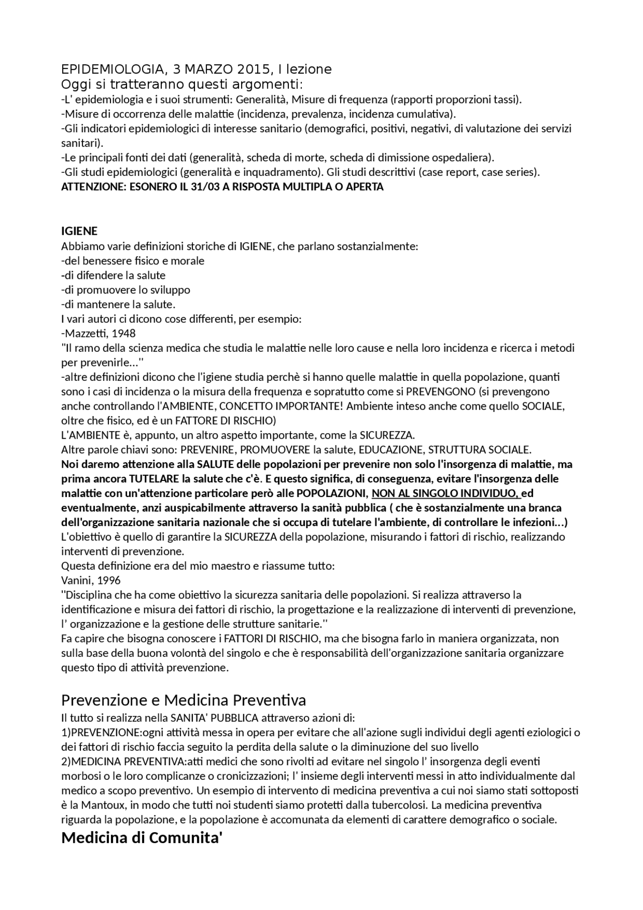 Epidemiologia Ed Igiene Docsity