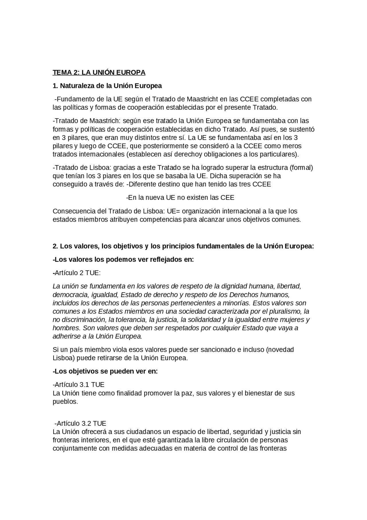 RESUMEN TEMA 2 INSTITUCIONES DE LA UNIÓN EUROPEA - Docsity