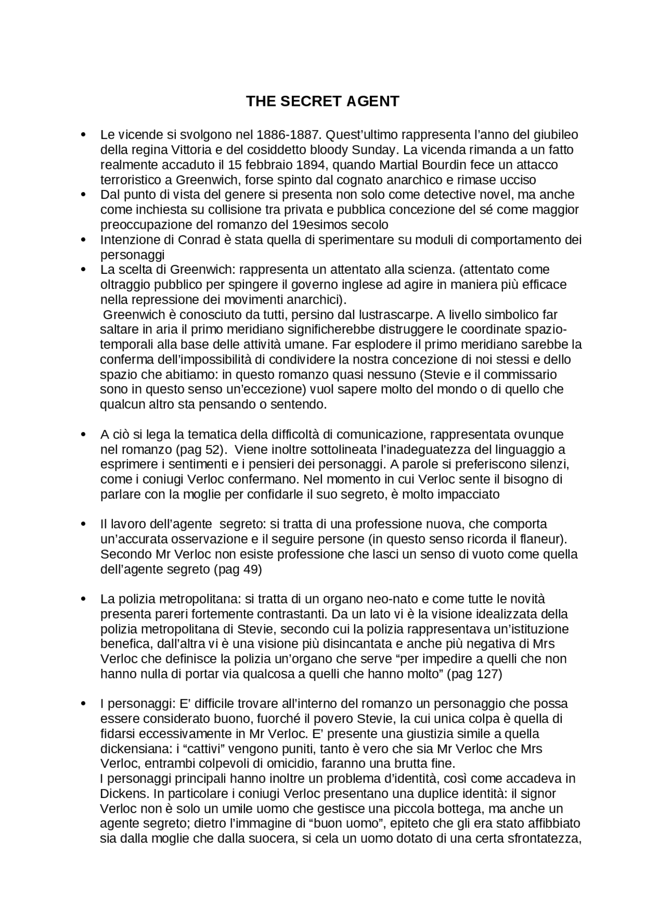 Riassunto "The secret agent" - Conrad | Sintesi del corso di ...