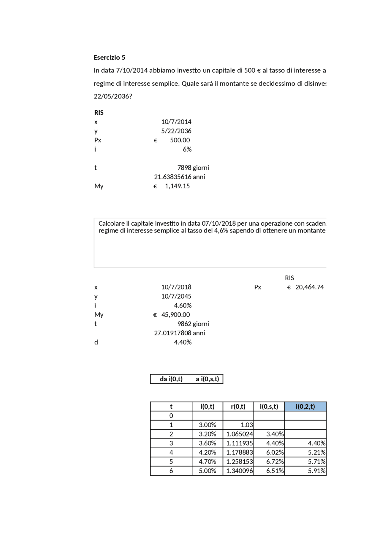 Esercizi Matematica Finanziaria - Docsity