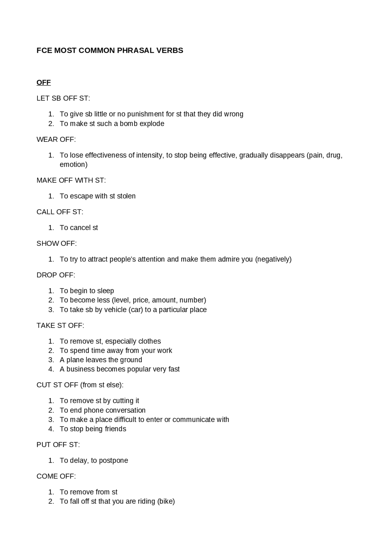 FCE MOST COMMON PHRASAL VERBS - Docsity