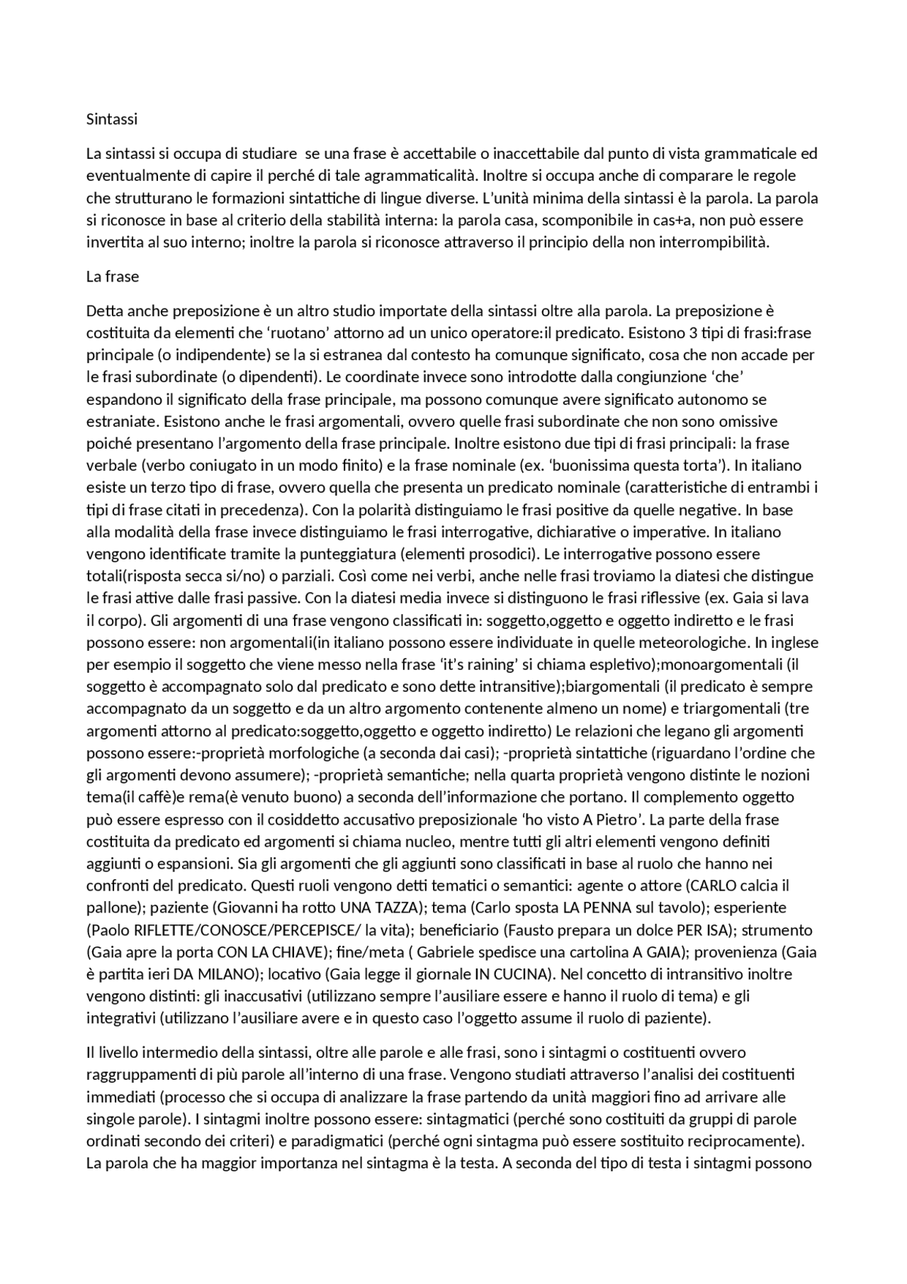 Sintassi Linguistica Generale Docsity