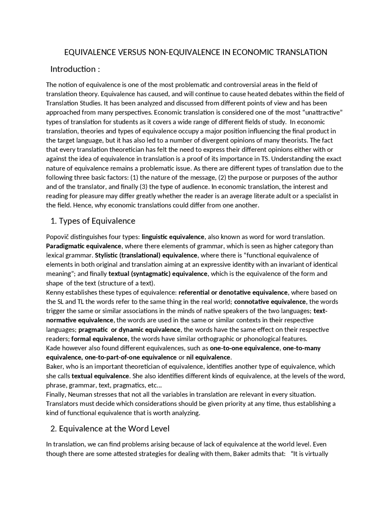 Equivalence Vs Non Equivalence Summaries Translation Theory Docsity