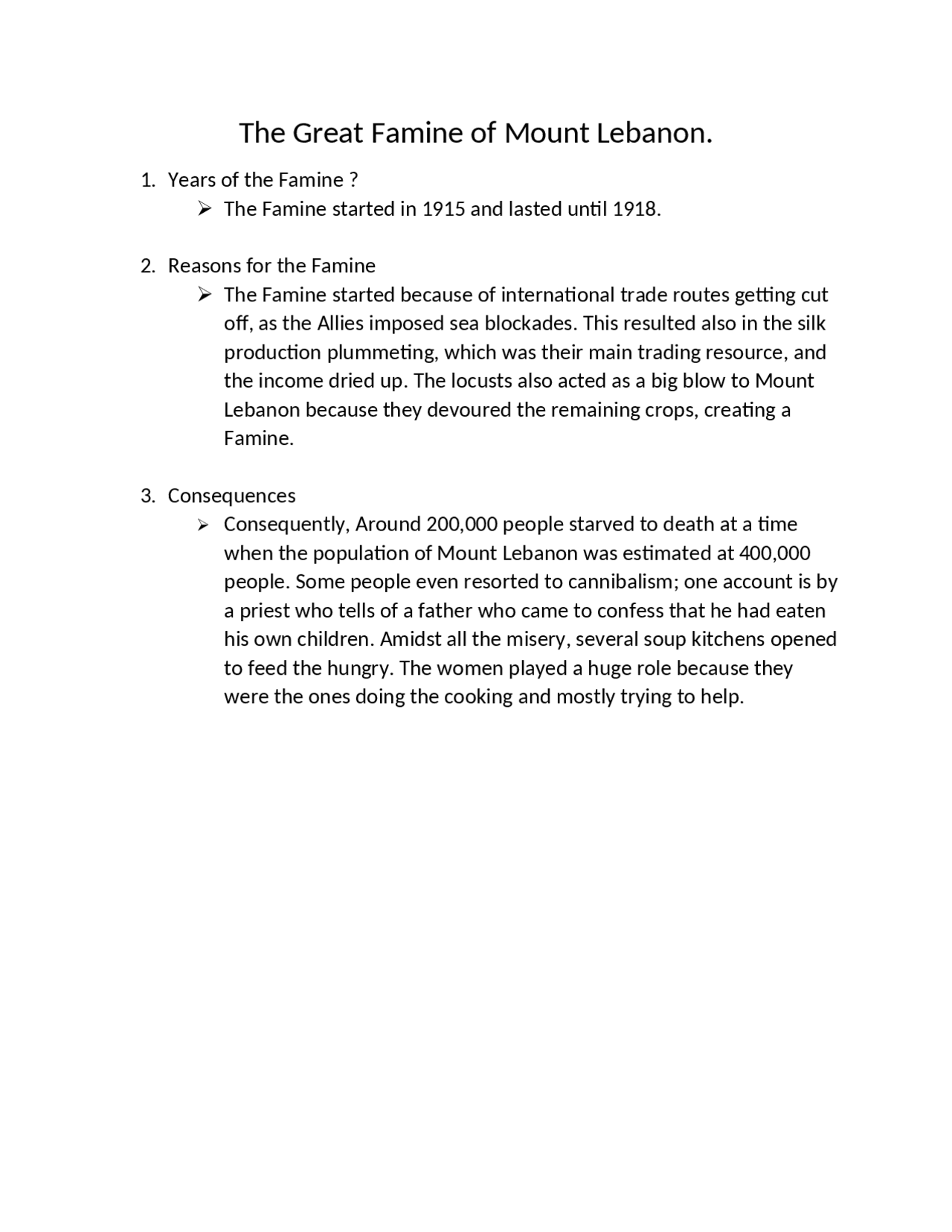 The great famine of Mount Lebanon | Lecture notes History | Docsity