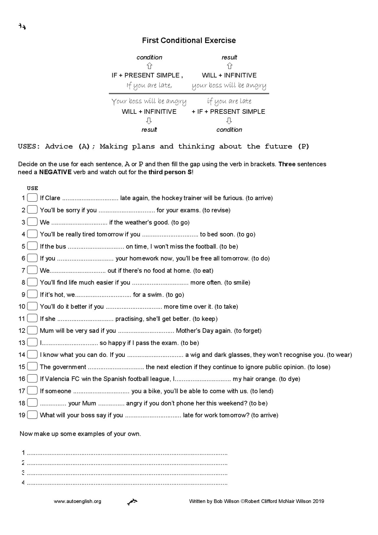 Ejercicios de Inglés: First Conditional | Ejercicios de Inglés | Docsity