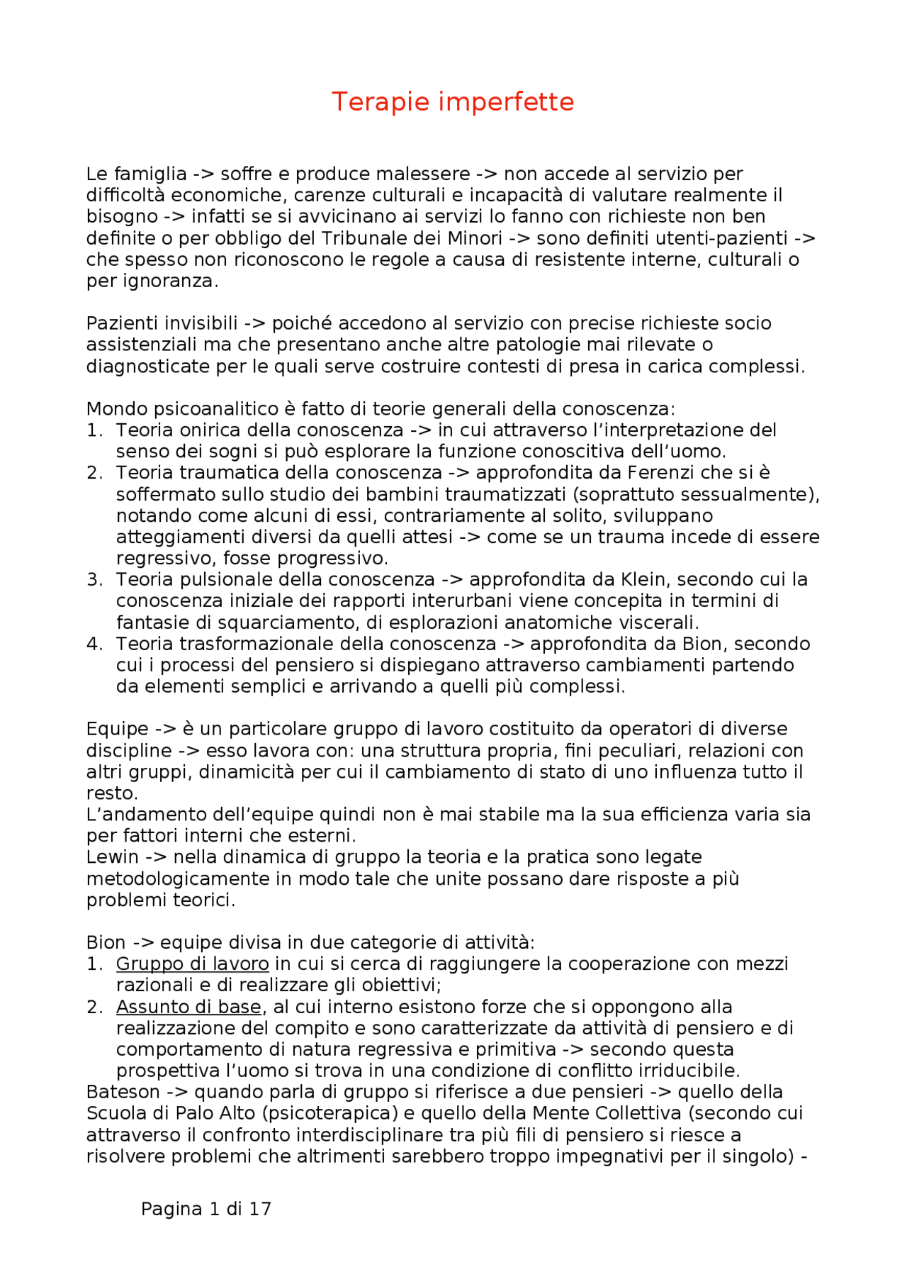 Terapie Imperfette Riassunto Completo Docsity