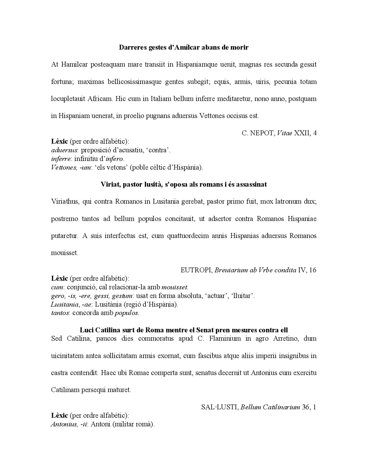 Textos Llatí Traducció Segon De Batxillerat Ejercicios De Latín Docsity
