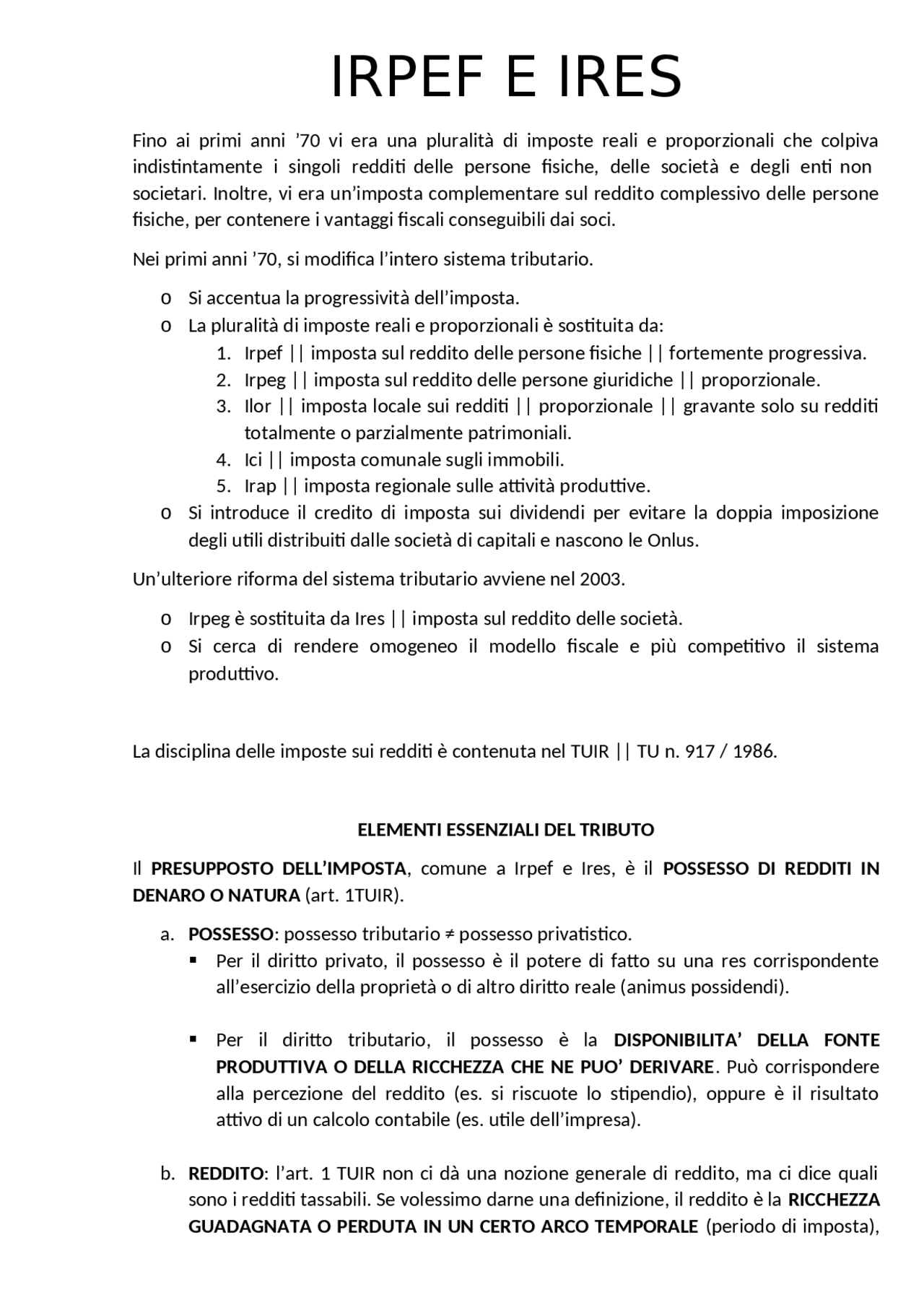 Riassunto Irpef E Ires Docsity