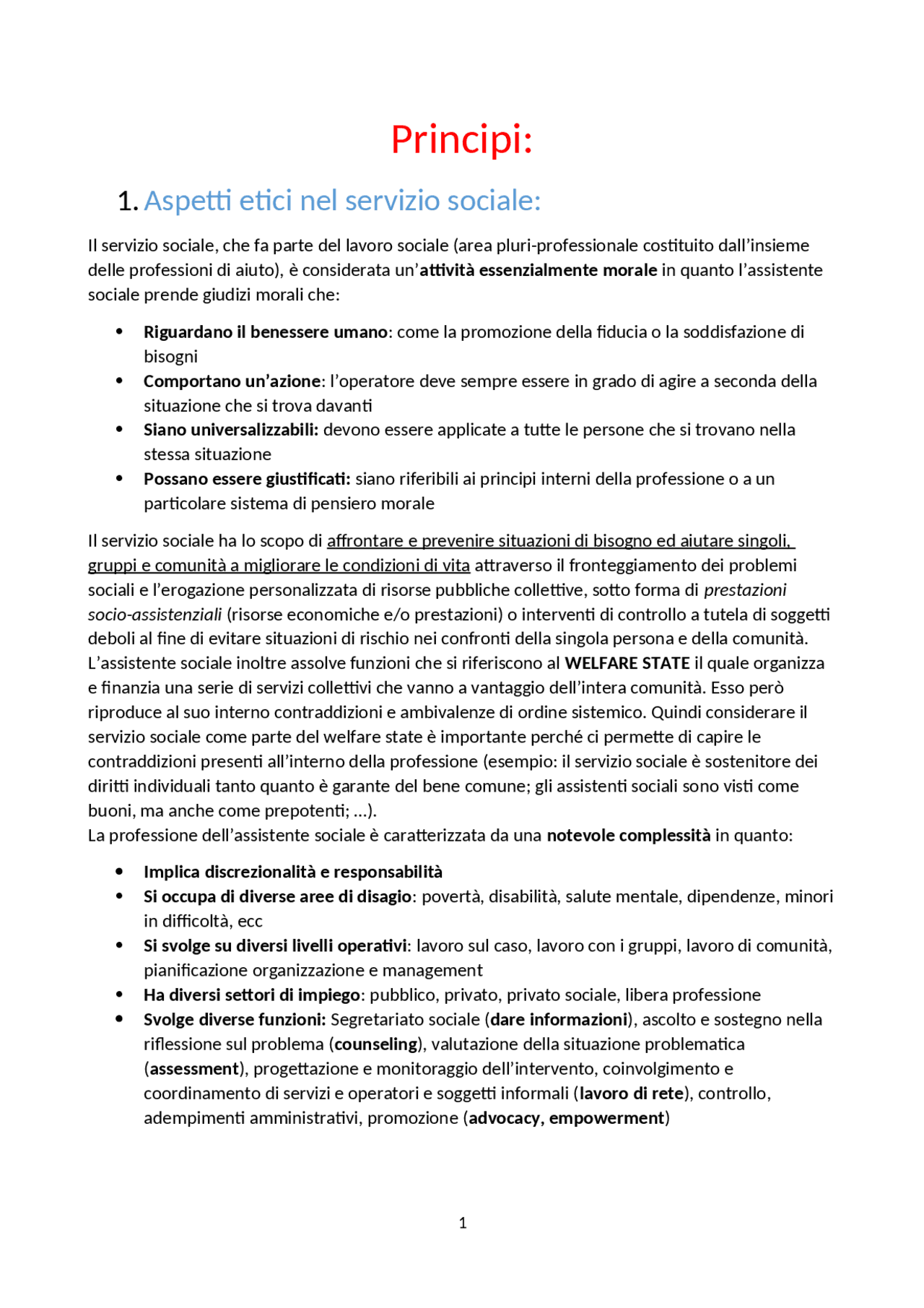 Principi Del Servizio Sociale Docsity