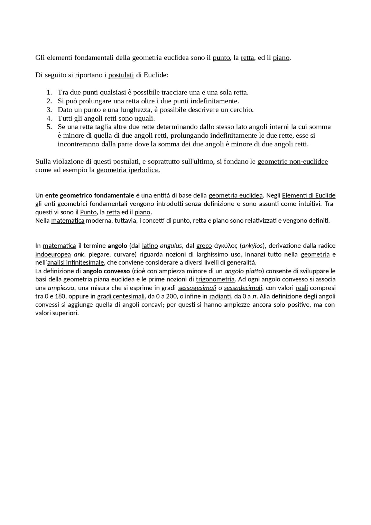 Gli Elementi Fondamentali Della Geometria Euclidea Docsity