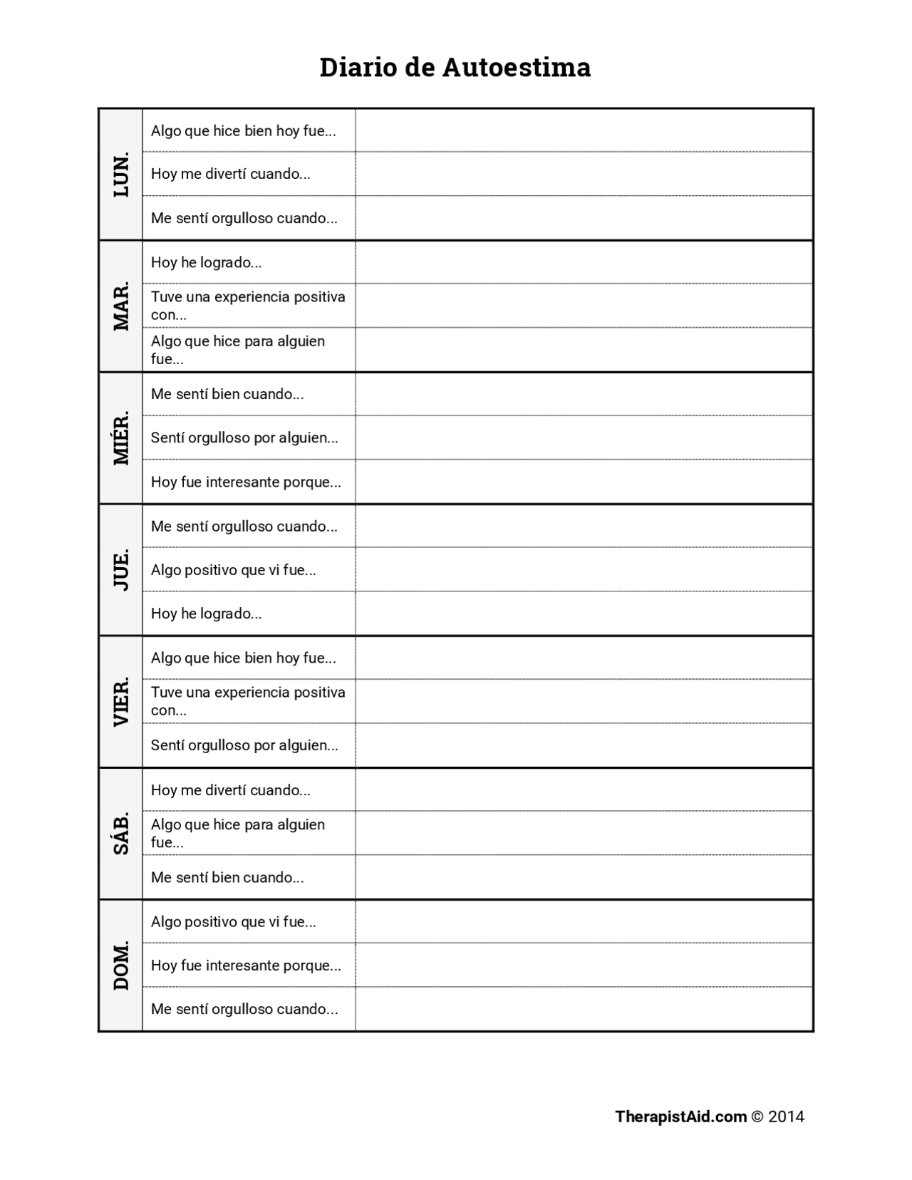 Diario de la autoestima - Docsity