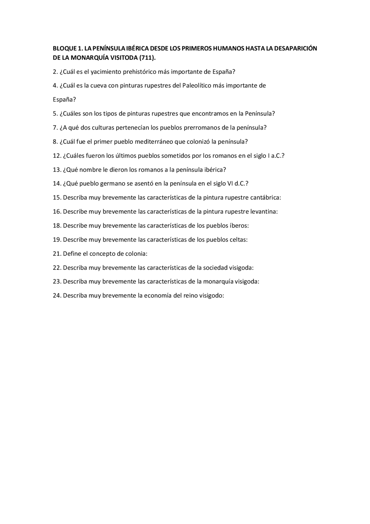 Bloque 1 preguntas prehistoria - Docsity
