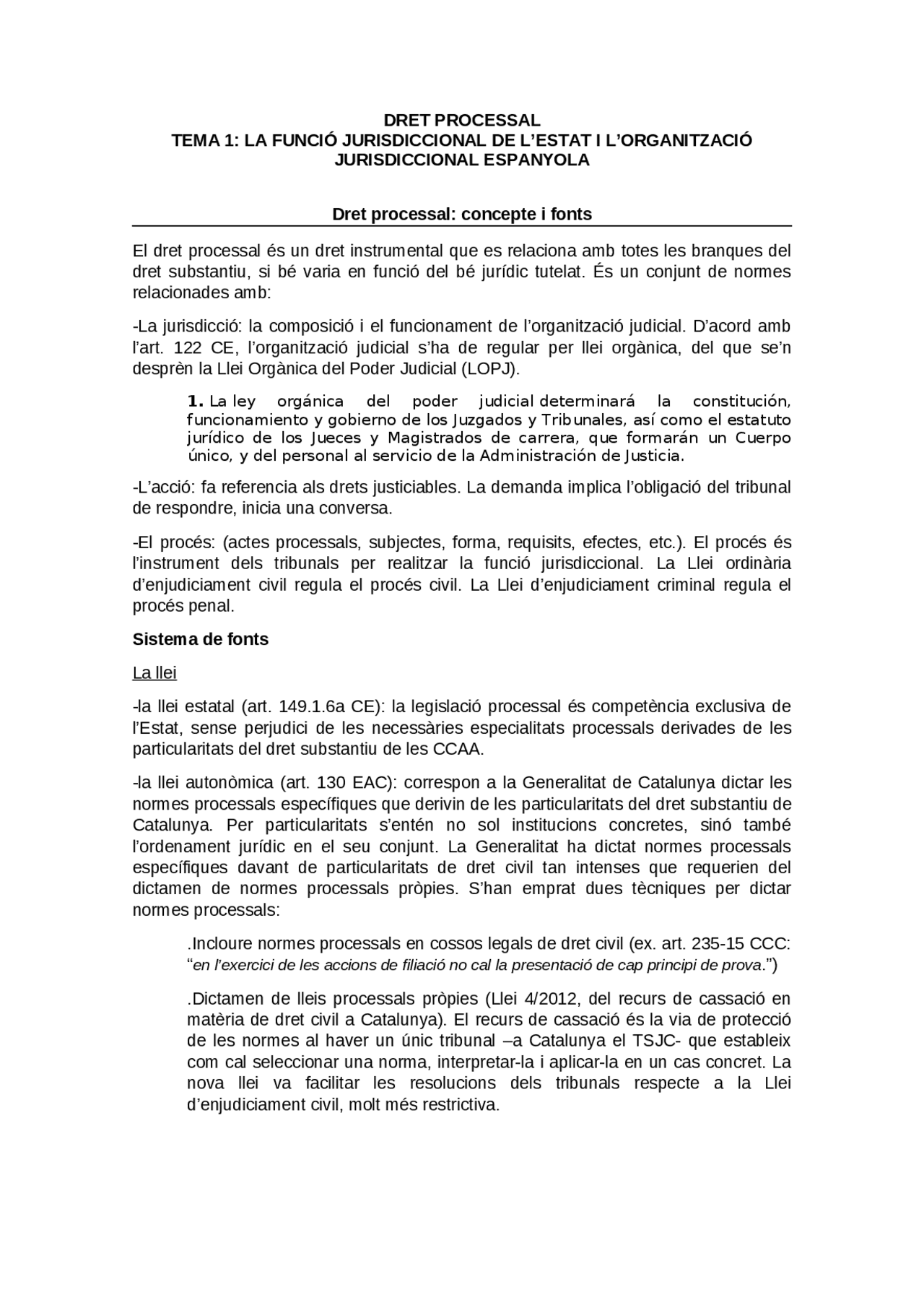 Apunts Dret Processal Tema 1 - Docsity