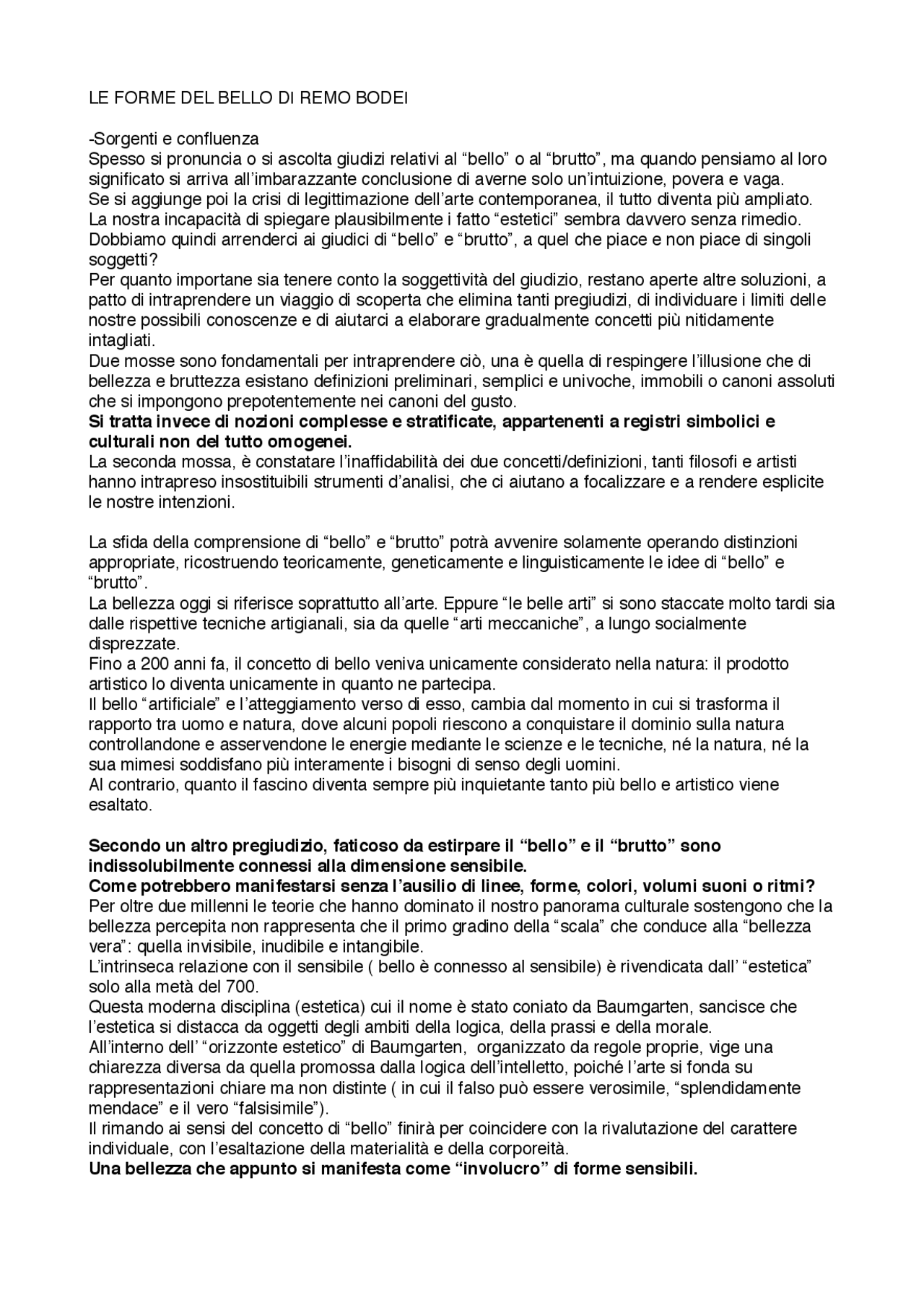 Le Forme Del Bello Riassunto Remo Bodei Docsity