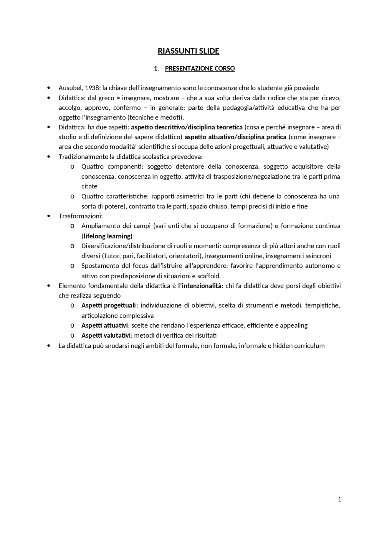 Riassunti Slides Didattica Generale Docsity