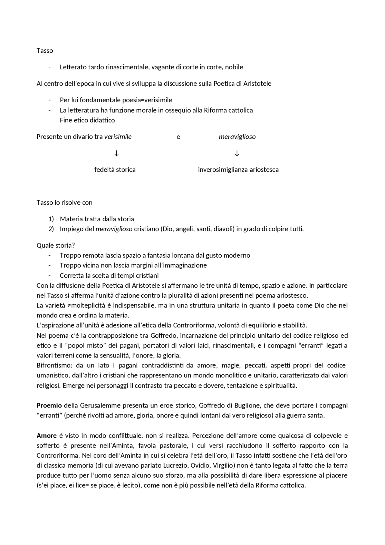 Sintesi Delle Caratteristiche Di Torquato Tasso Docsity