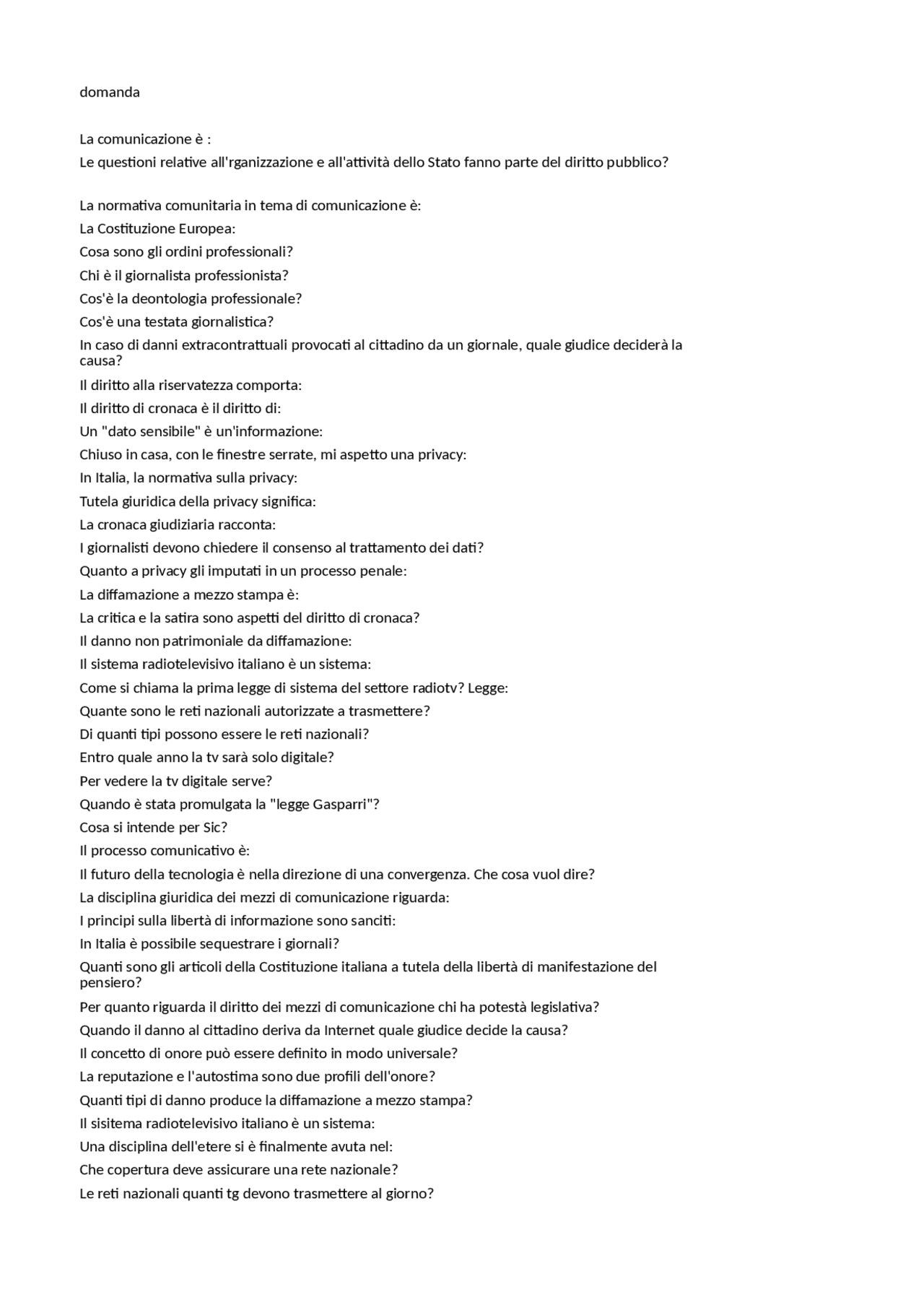 Domande E Risposte Diritto Dei Mezzi Di Comunicazione Prove Desame