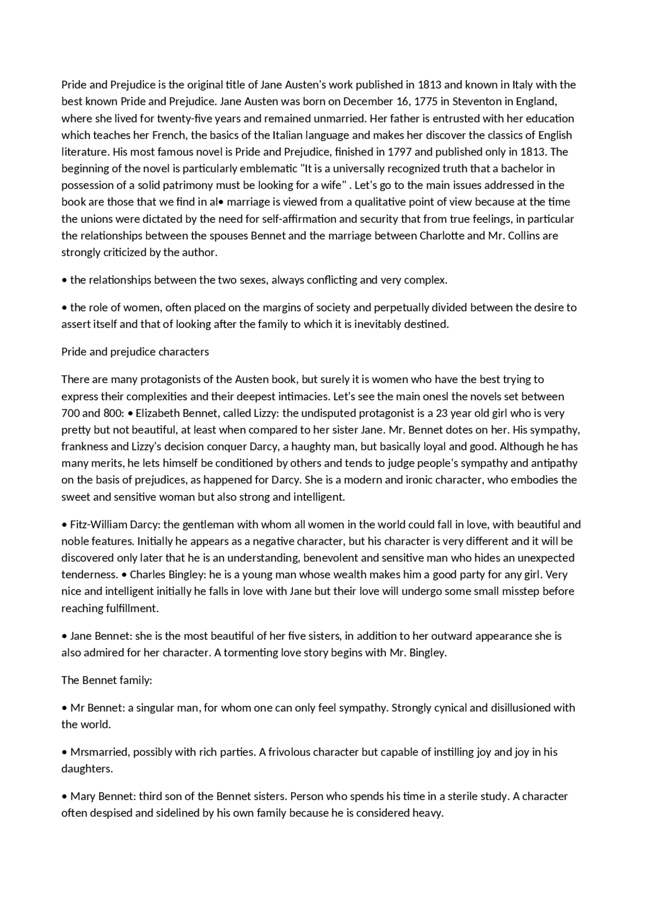 Analysis pride and prejudice by jane austen - Docsity