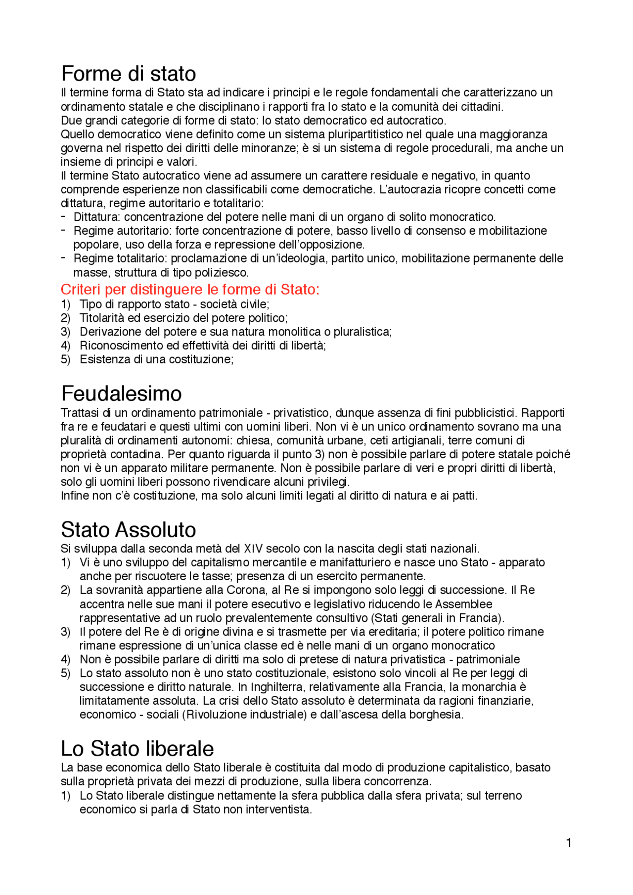 Le forme di stato diritto costituzionale - Docsity