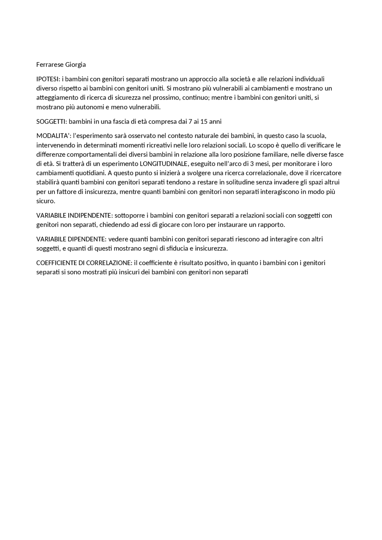 Esperimento Di Psicologia Generale Docsity