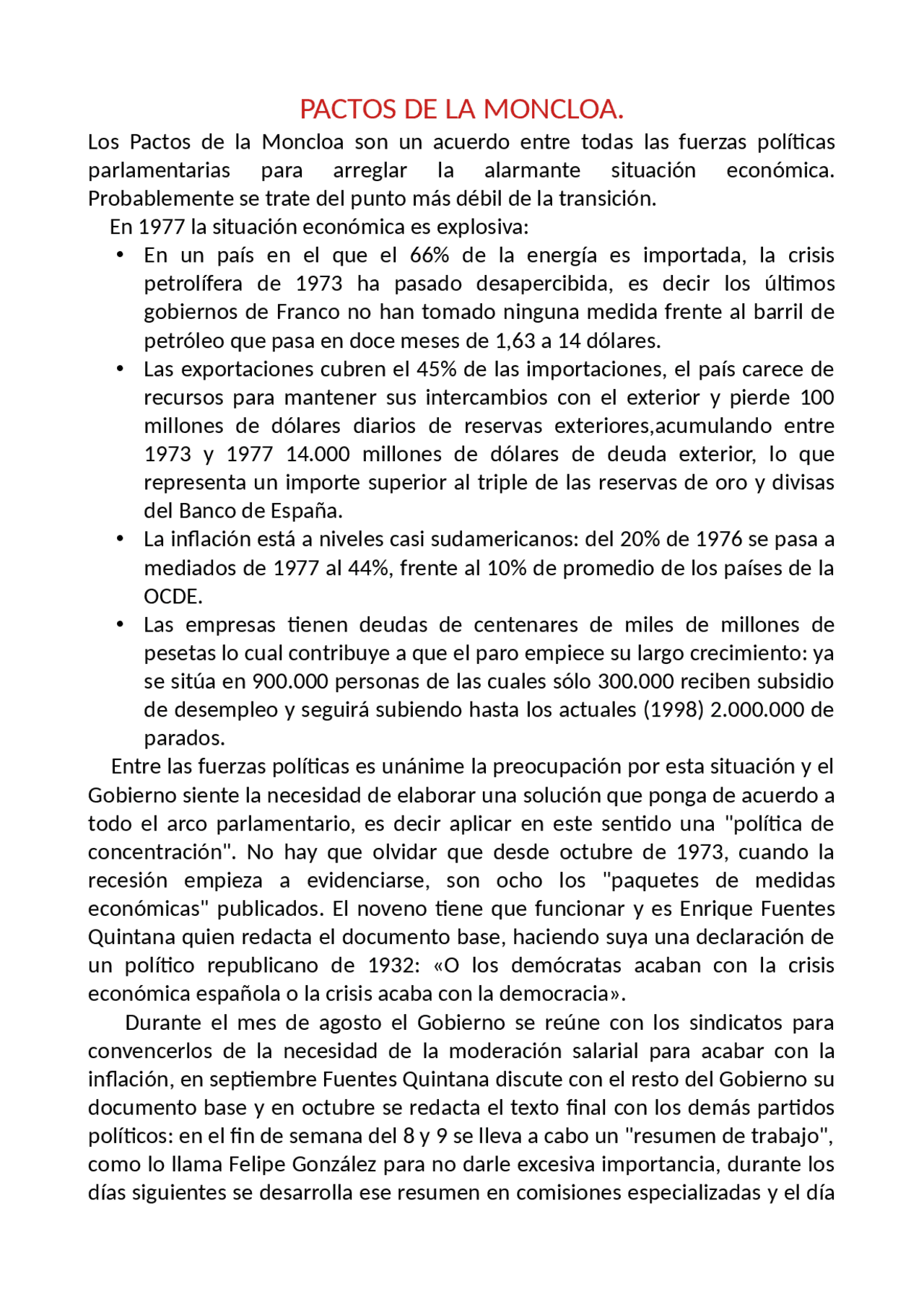 Explica las causas y los objetivos de los Pactos de la Moncloa (Est 145 ...