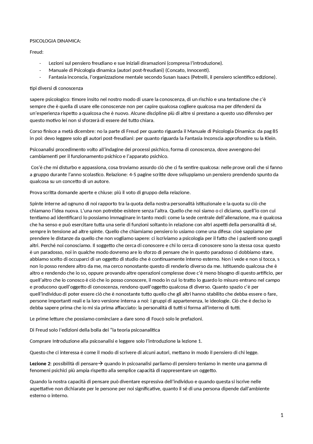 Appunti Di Psicologia Dinamica Docsity