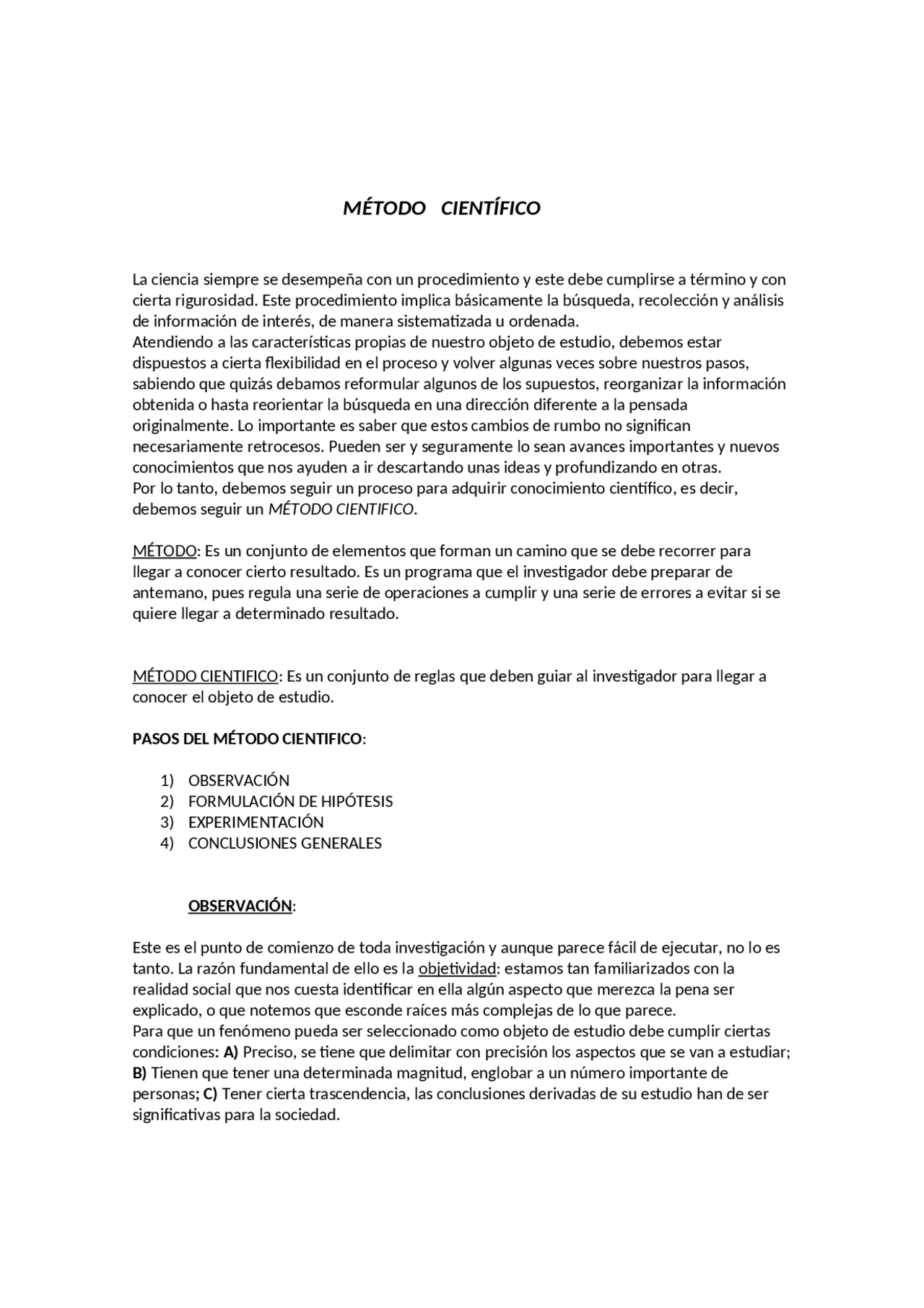 Método Científico Explicación Docsity