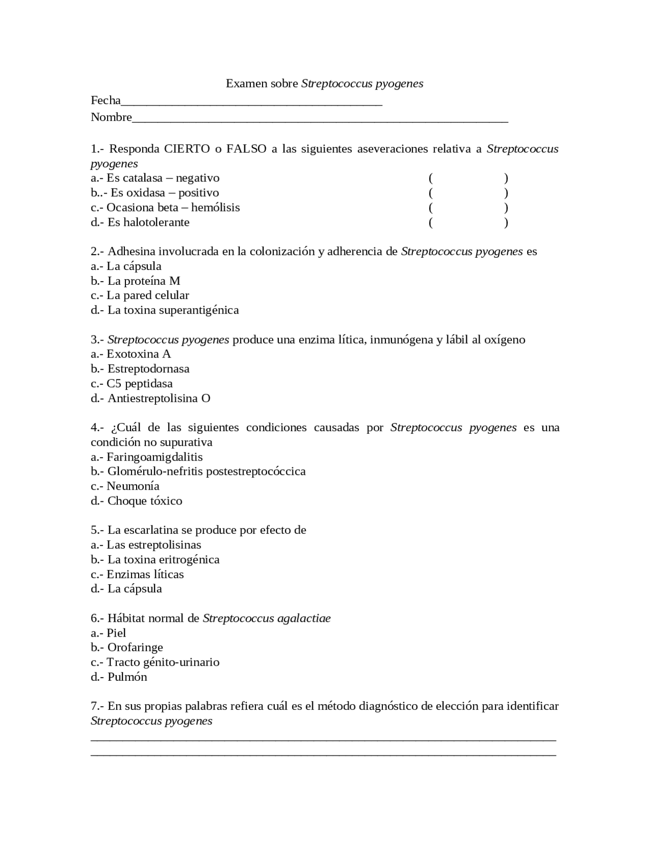 Examen Microbiologia Bacterias Streptococcus Exámenes De