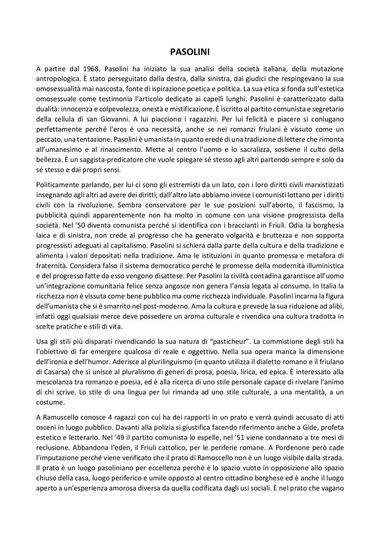 Scritti Corsari Di Pier Paolo Pasolini Docsity