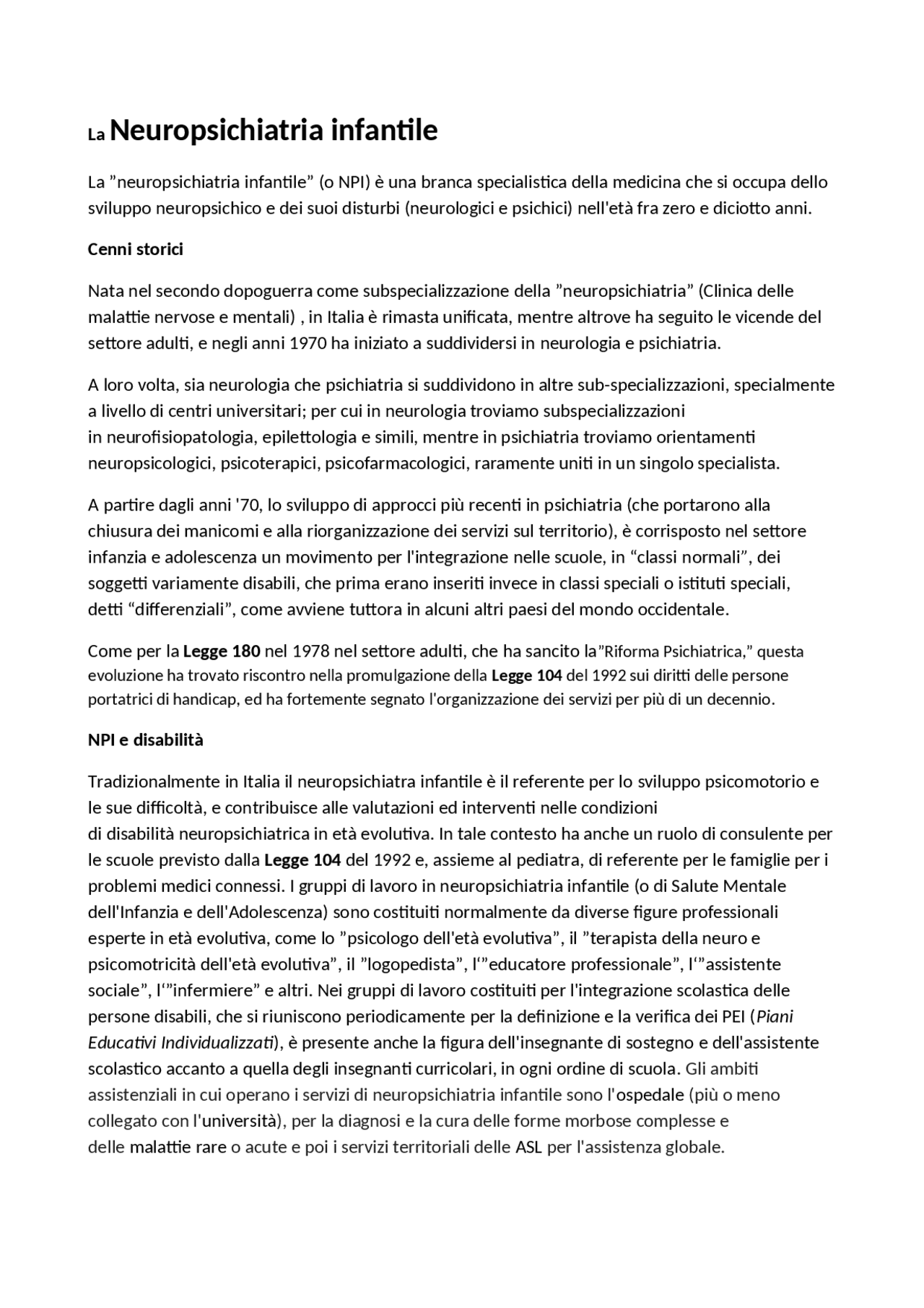 Neuropsichiatria Infantile Docsity