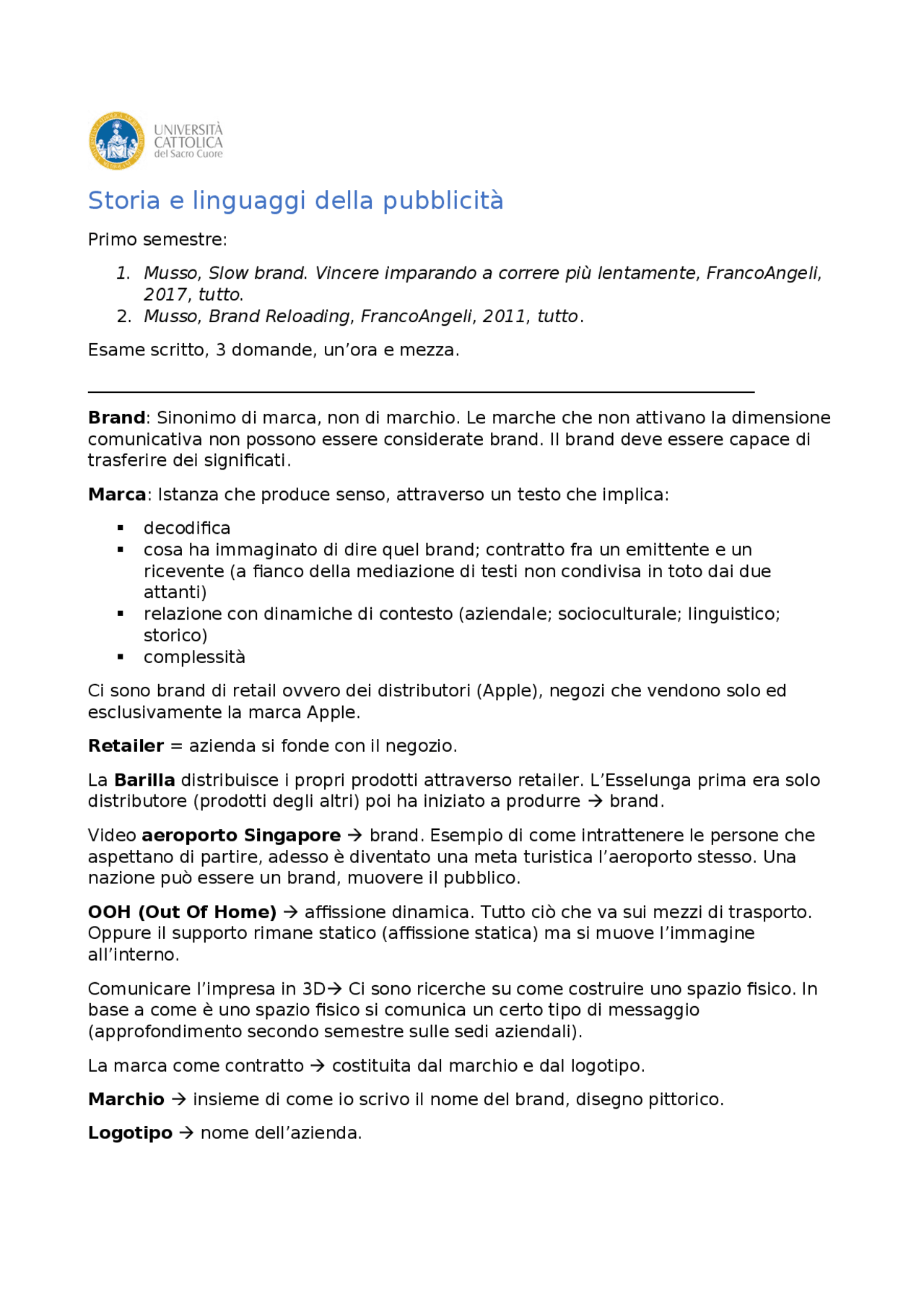 Appunti Primo Modulo Storia E Linguaggi Della Pubblicità Appunti Di