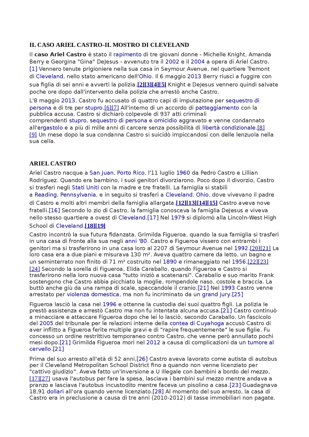 ARIEL CASTRO, IL MOSTRO DI CLEVELAND - Docsity