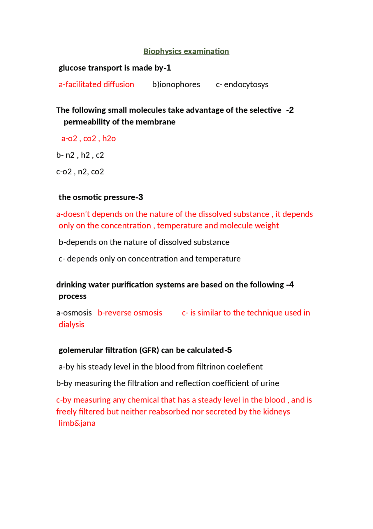 Past Exam Biophysics Exams Biophysics Docsity