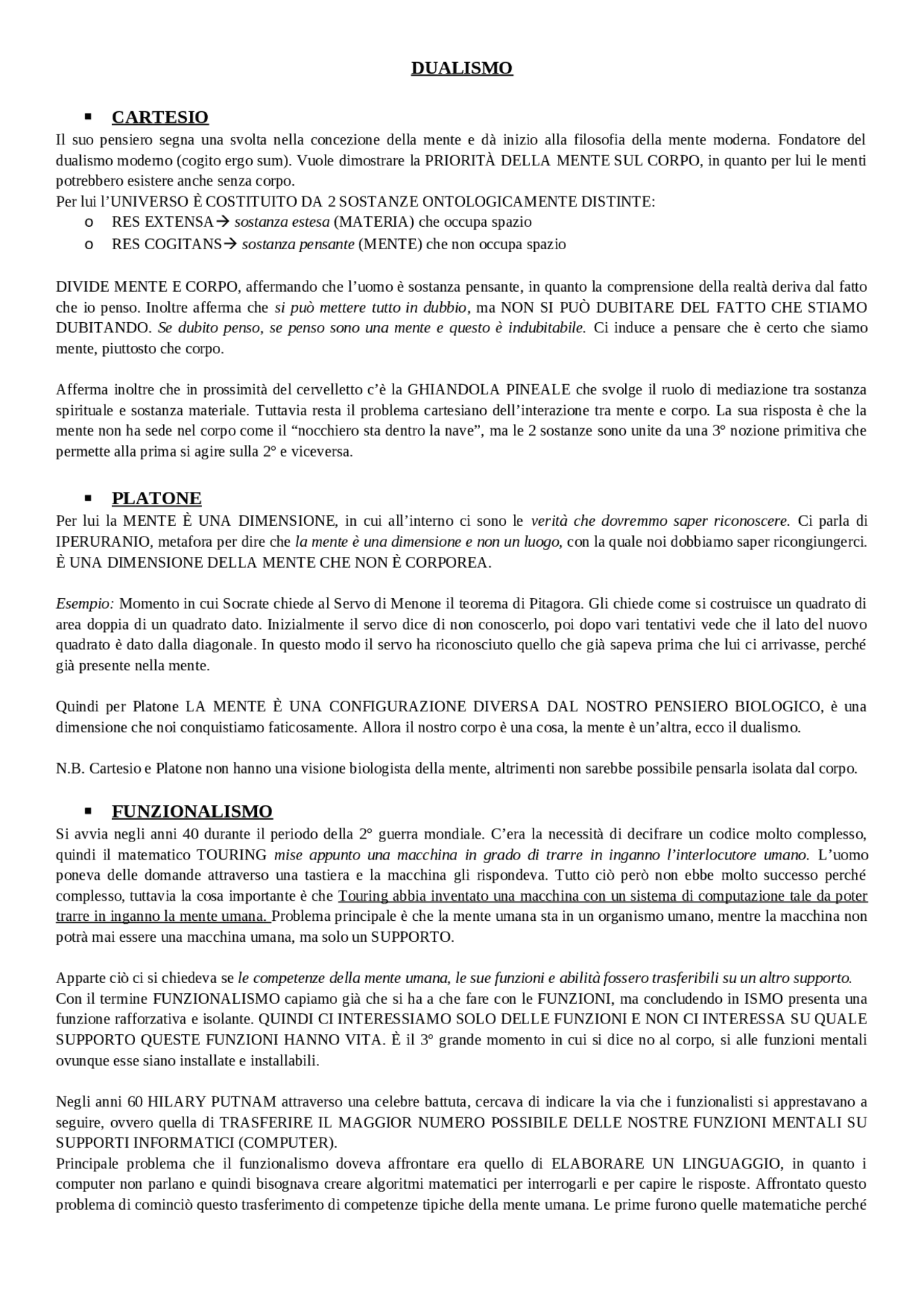 Sintesi Filosofia Della Mente Meattini Docsity