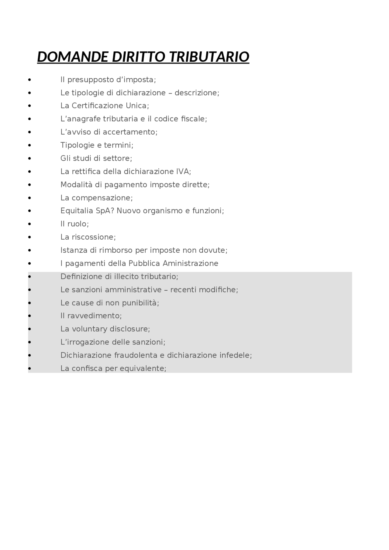 DOMANDE DIRITTO TRIBUTARIO - Docsity