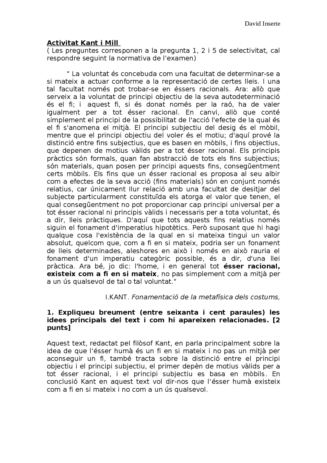 Kant i Mill ejercicio selectividad - Docsity