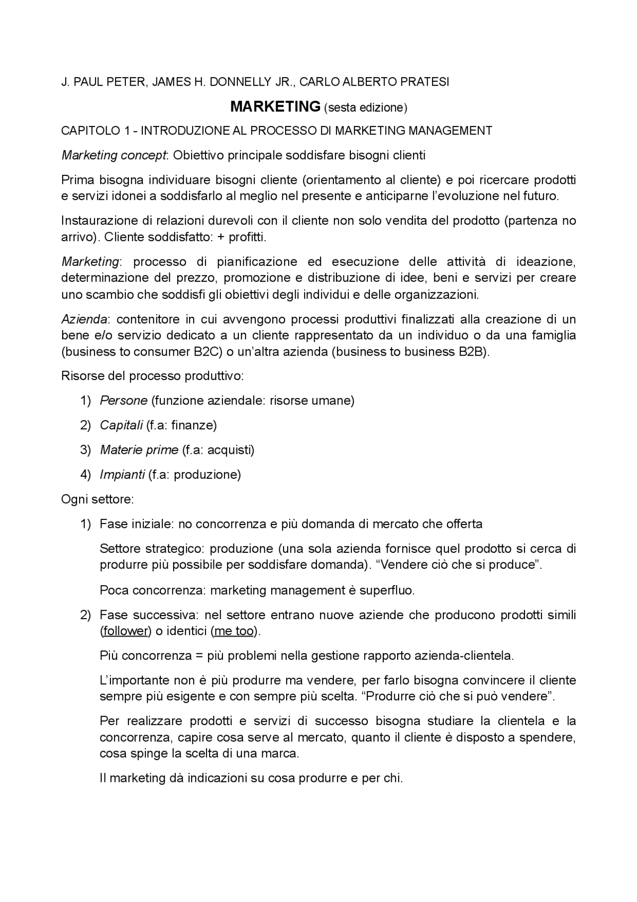 Riassunto Completo Manuale Marketing Docsity