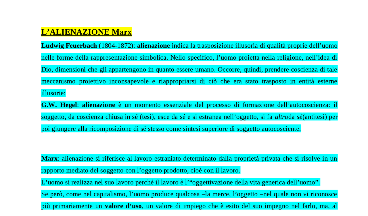 L'alienazione per Marx - Docsity