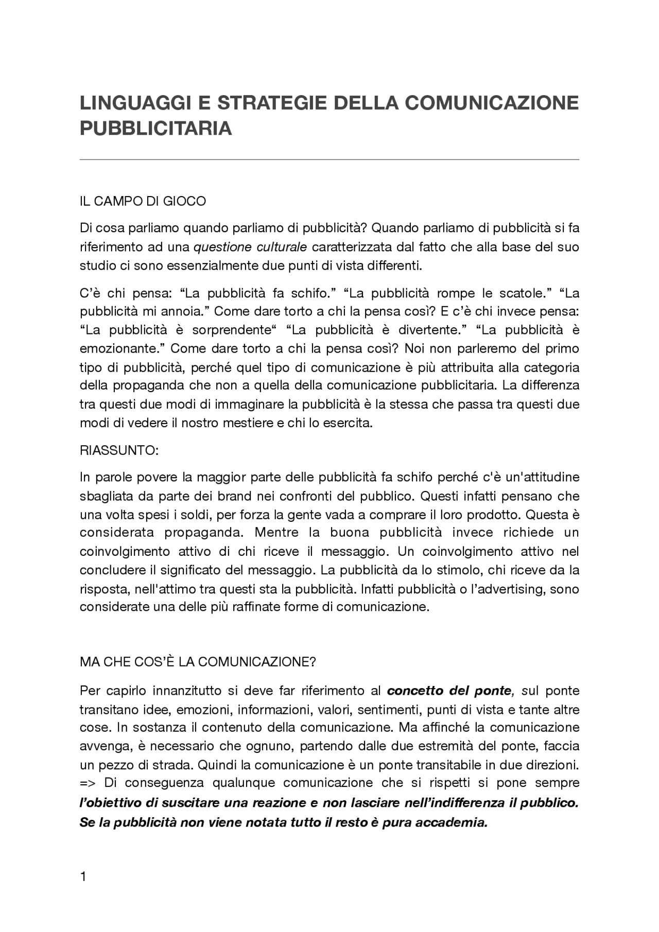 Appunti Di Pubblicità Dettagliati Docsity