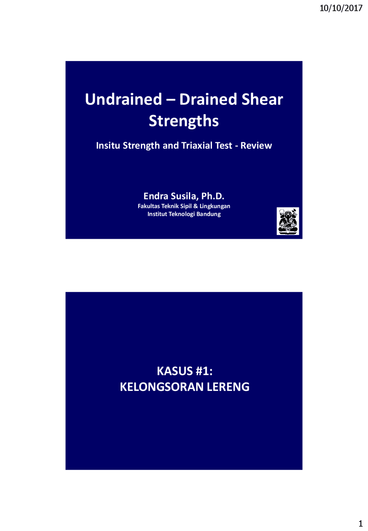 Materi Undrained vs Drained - TRIAXIAL and INSITU - Summary - Docsity
