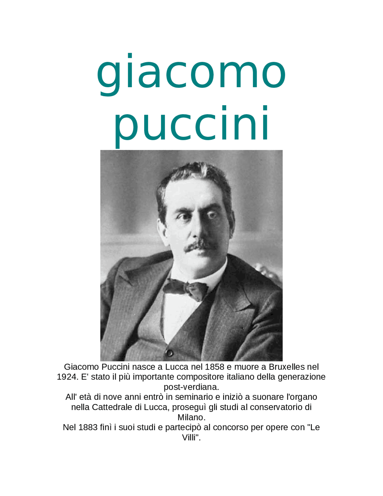 Riassunto Puccini Musica Docsity
