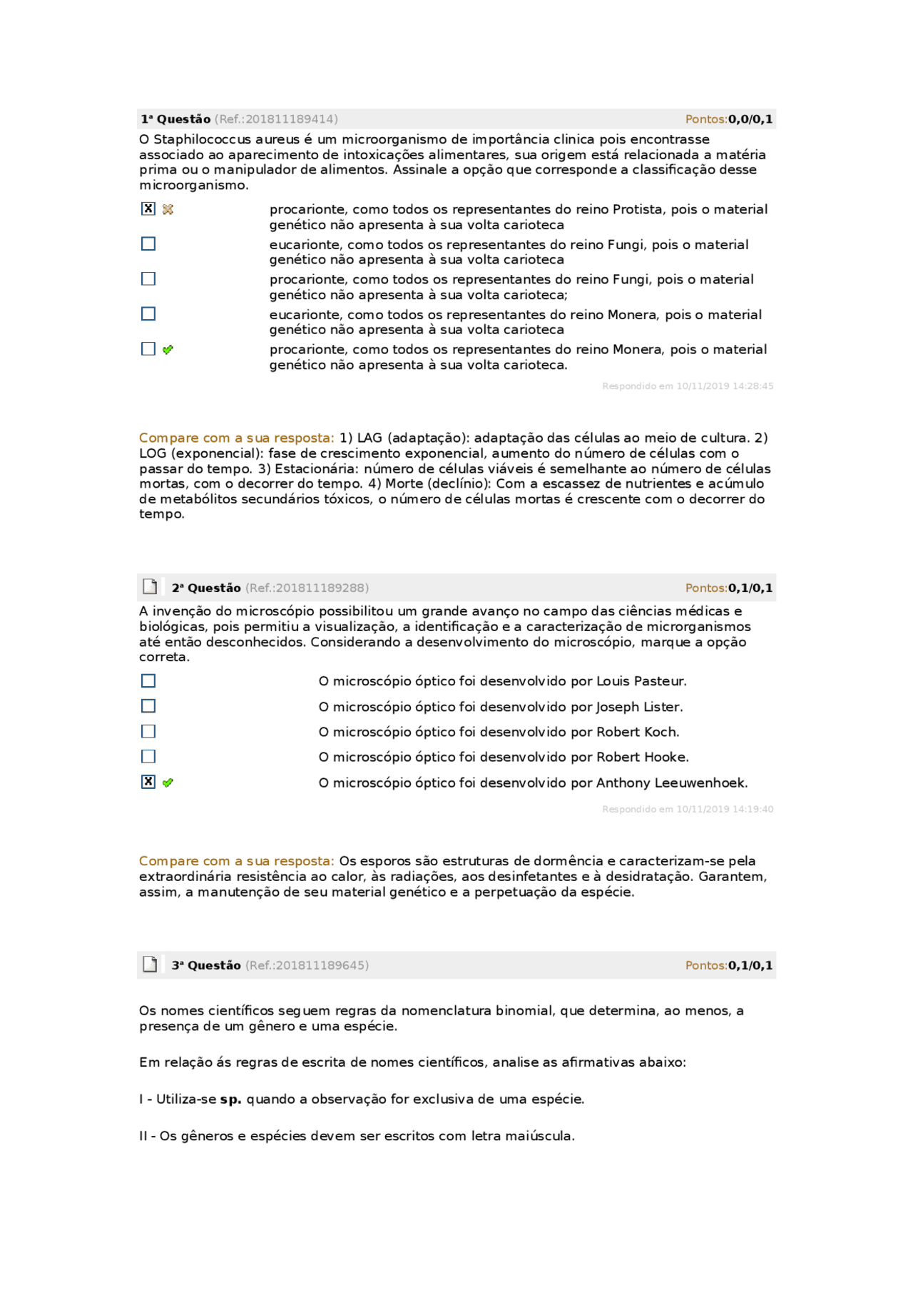 Avaliando Aprendizado Microbiologia Docsity