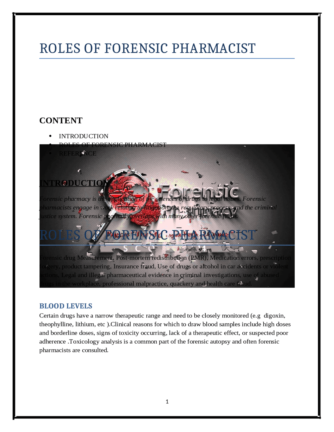 Roles of forensic pharmacy | Lecture notes Forensics | Docsity