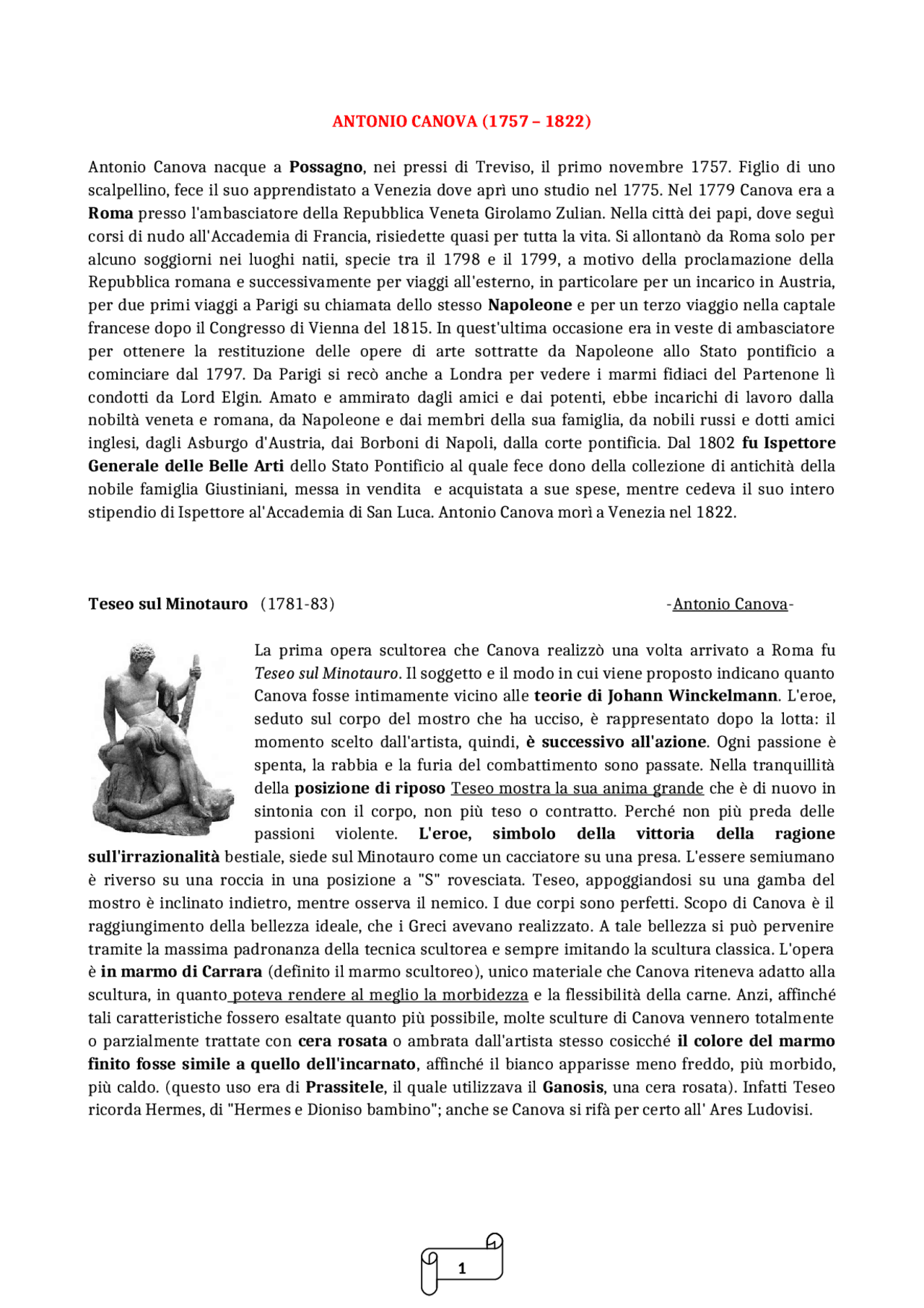 Sintesi Su Antonio Canova Docsity