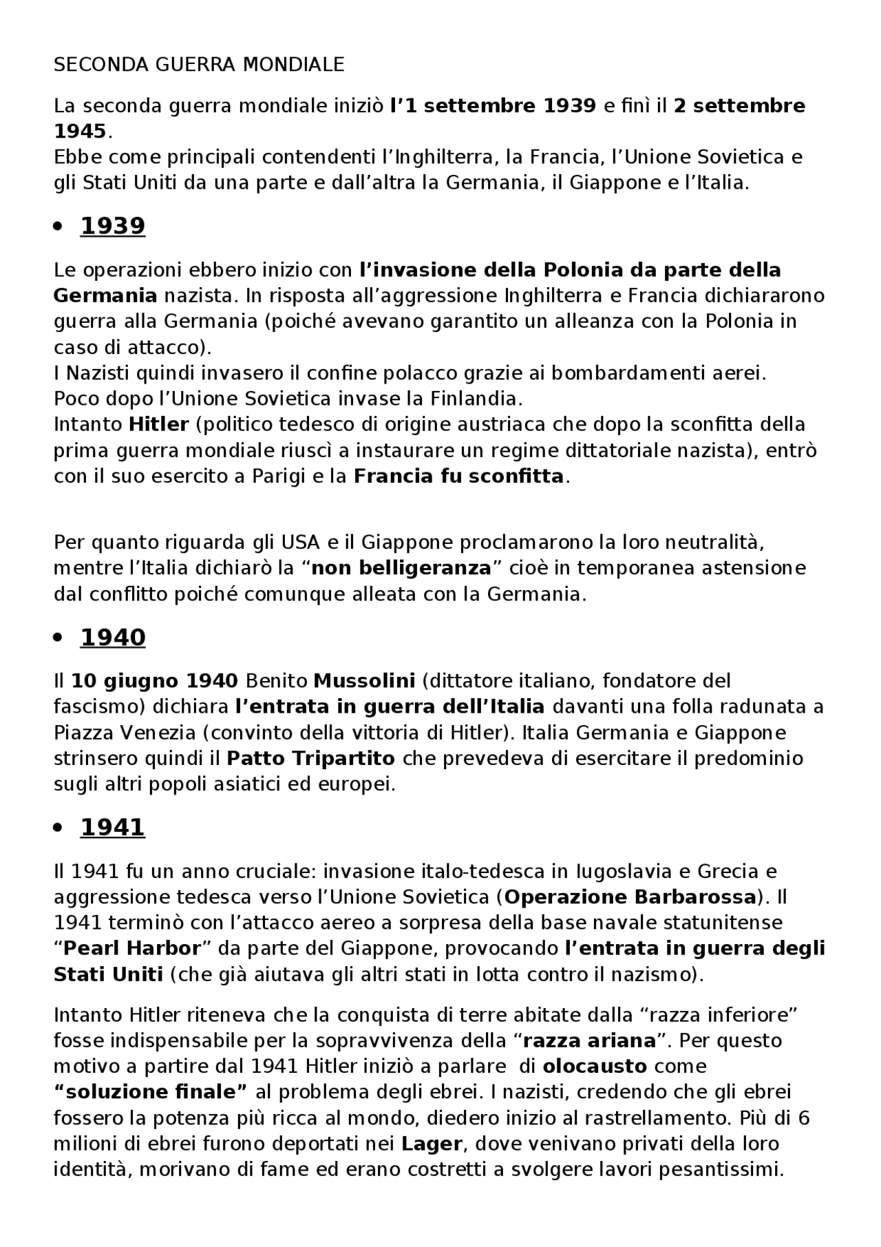 Seconda Guerra Mondiale Docsity