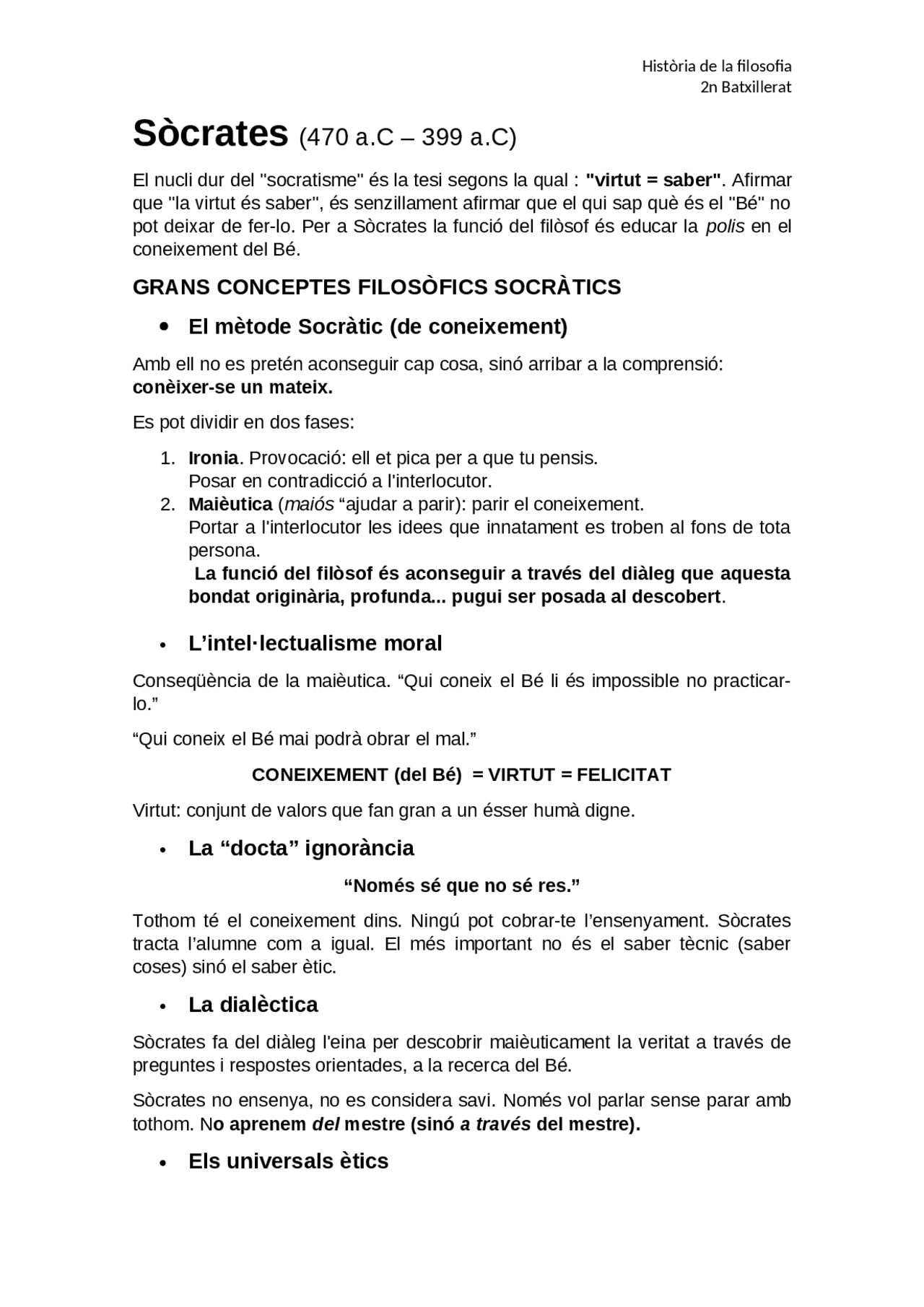 Resum De La Proposta Filosòfica De Sòcrates Docsity